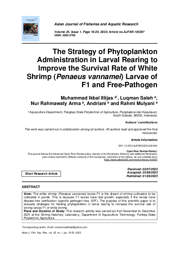 (PDF) The Strategy of Phytoplankton Administration in Larval Rearing to ...