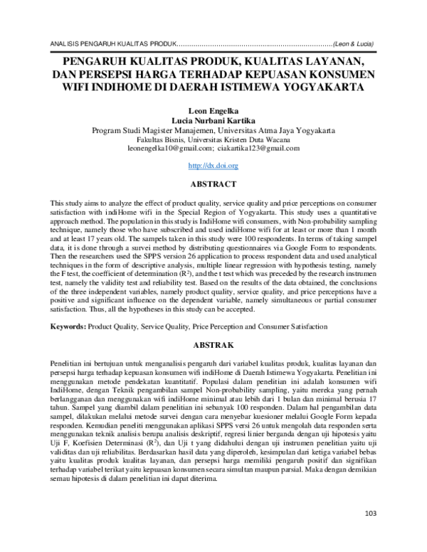 (PDF) Analisis Pengaruh Kualitas Produk, Kualitas Layanan, Dan Persepsi Harga Terhadap Kepuasan ...