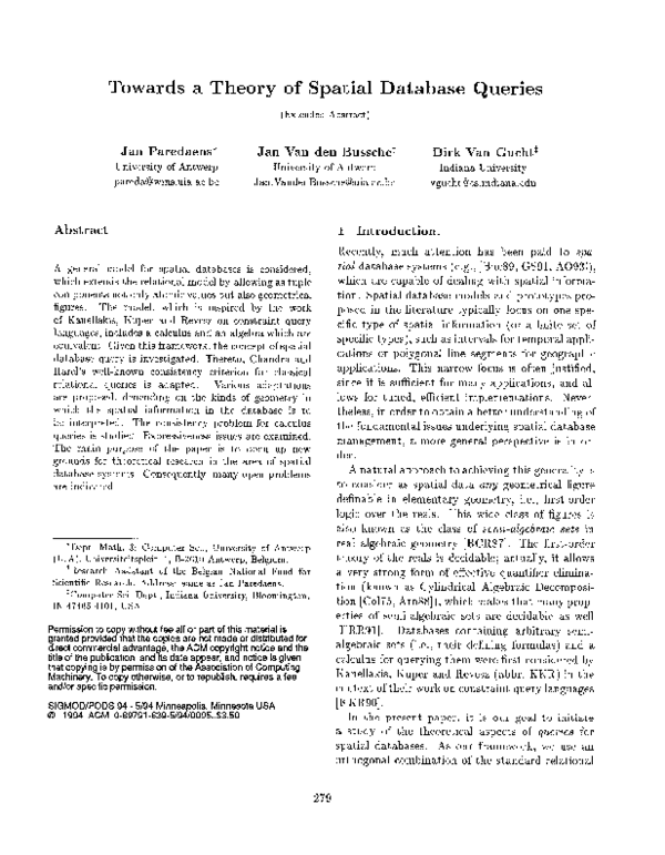 (PDF) Towards a theory of spatial database queries (extended abstract)