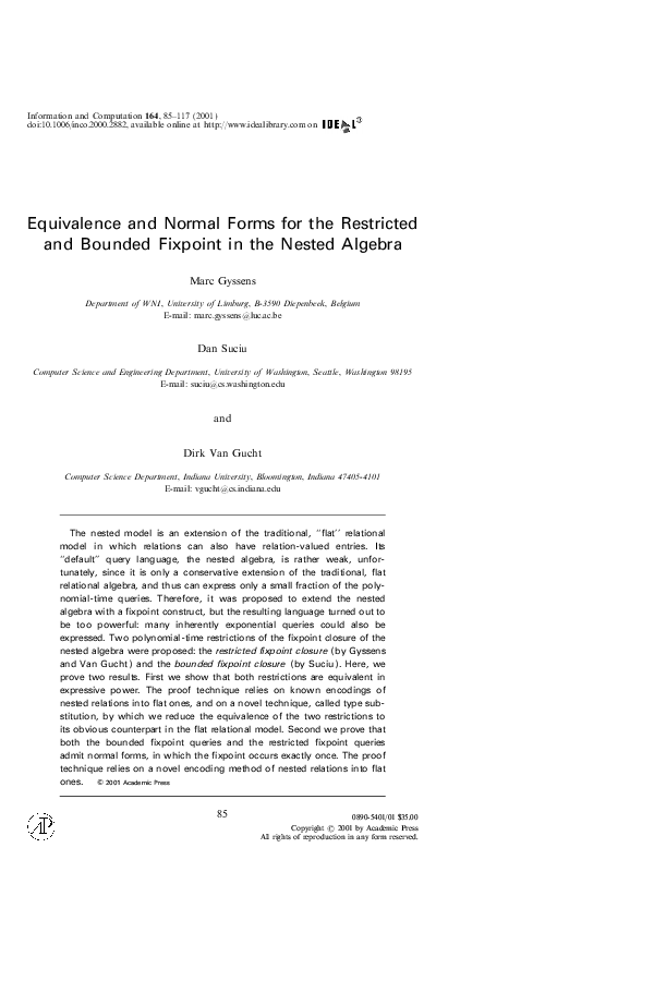 (PDF) Equivalence and Normal Forms for the Restricted and Bounded ...