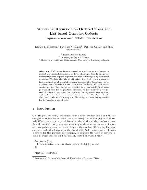 Pdf Structural Recursion On Ordered Trees And List Based Complex Objects 7618
