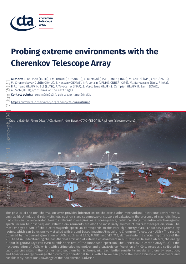(PDF) Probing extreme environments with the Cherenkov Telescope Array | M. Chernyakova ...