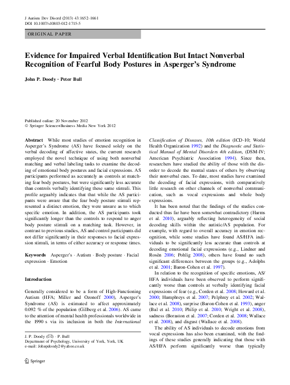 (PDF) Evidence for Impaired Verbal Identification But Intact Nonverbal ...