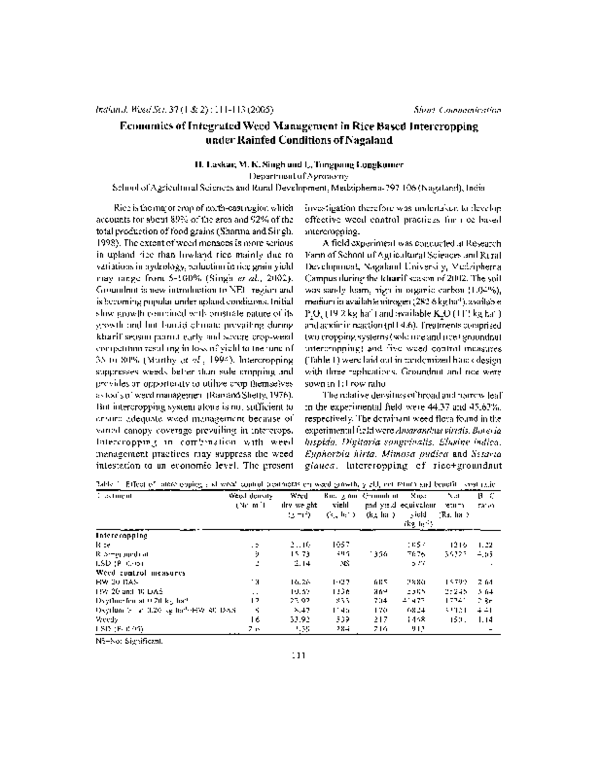 (PDF) Economics of integrated weed management in rice-based ...