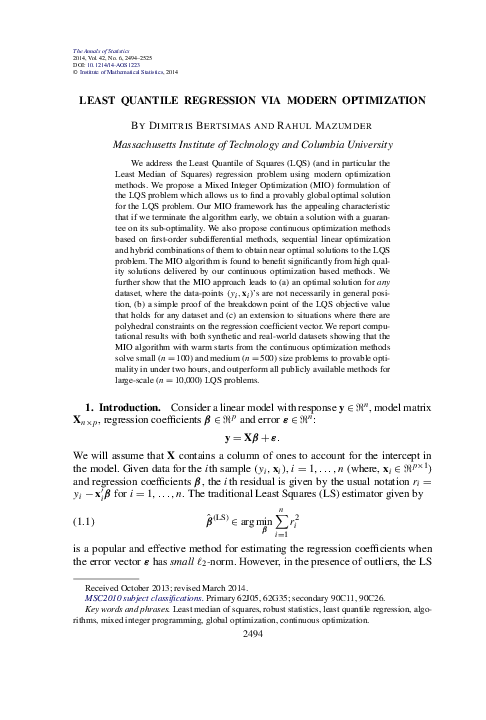 (PDF) Least quantile regression via modern optimization