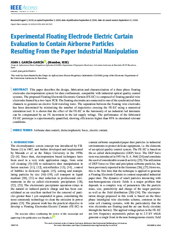 (PDF) Experimental Floating Electrode Electric Curtain Evaluation to ...