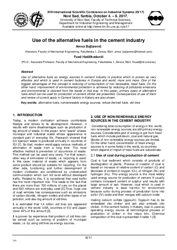 (PDF) Use of the alternative fuels in the cement industry