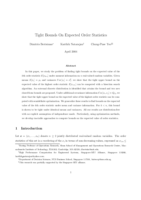 (PDF) Tight Bounds on Expected Order Statistics