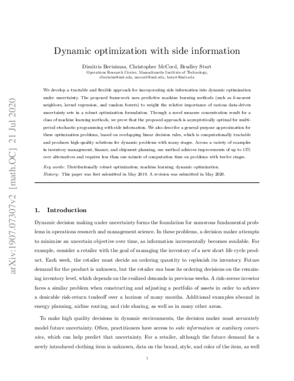 (PDF) Dynamic optimization with side information