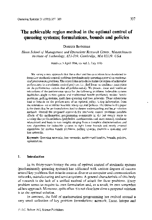 (PDF) The achievable region method in the optimal control of queueing systems; formulations ...