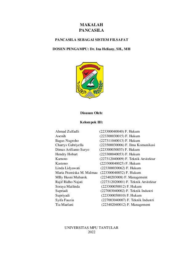 (PDF) MAKALAH PANCASILA SEBAGAI SISTEM FILSAFAT (PDF) MAKALAH PANCASILA SEBAGAI SISTEM FILSAFAT