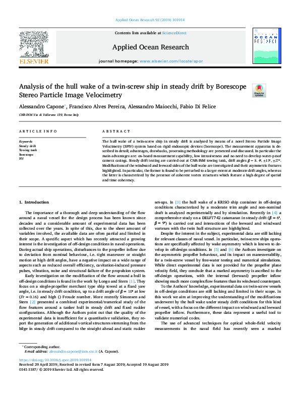 (PDF) Analysis of the hull wake of a twin-screw ship in steady drift by Borescope Stereo ...