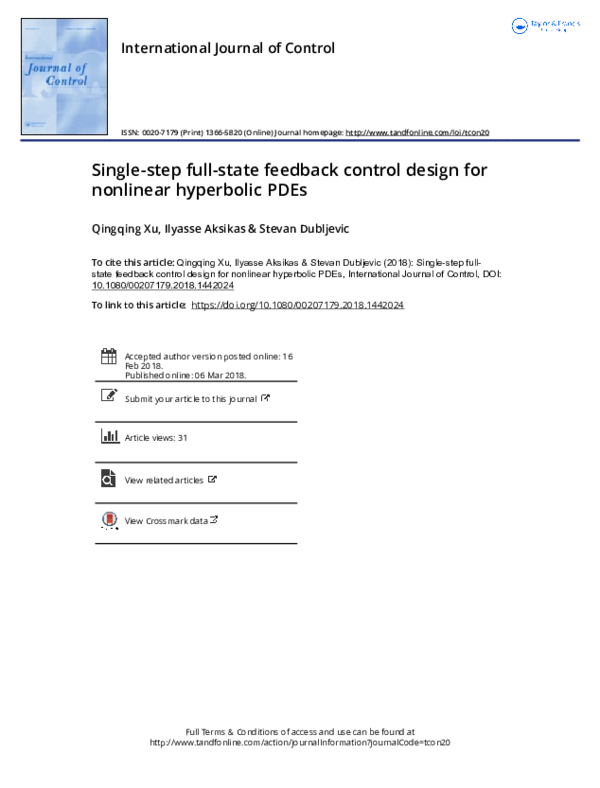 (PDF) Single-step full-state feedback control design for nonlinear ...