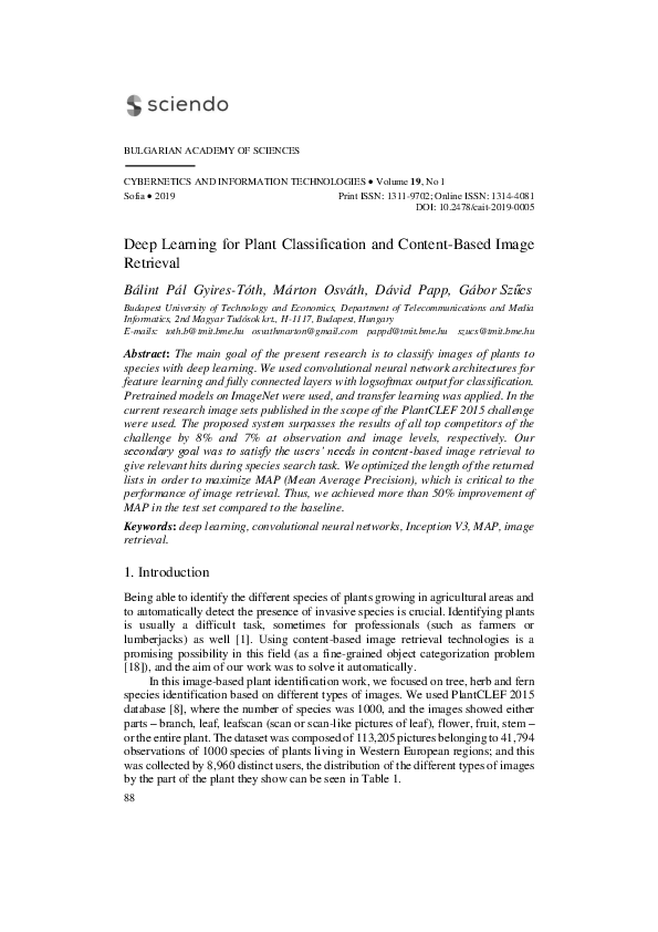Pdf Deep Learning For Plant Classification And Content Based Image Retrieval