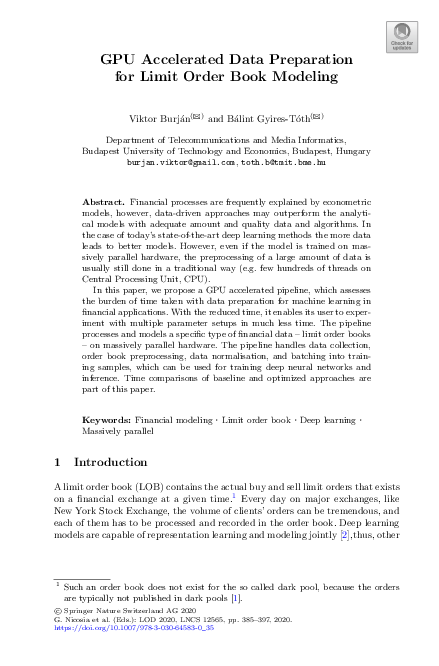 (PDF) GPU Accelerated Data Preparation for Limit Order Book Modeling
