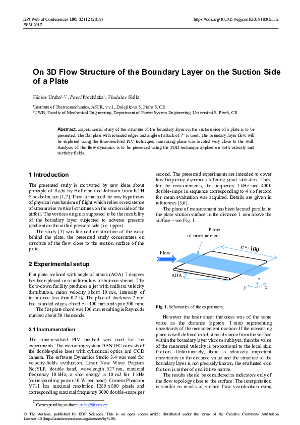 (PDF) On 3D Flow Structure of the Boundary Layer on the Suction Side of a Plate | Vaclav Uruba ...