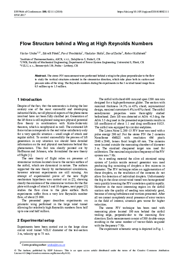 (PDF) Flow Structure behind a Wing at High Reynolds Numbers