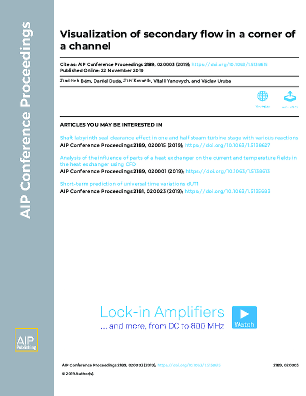 (PDF) Visualization of secondary flow in a corner of a channel