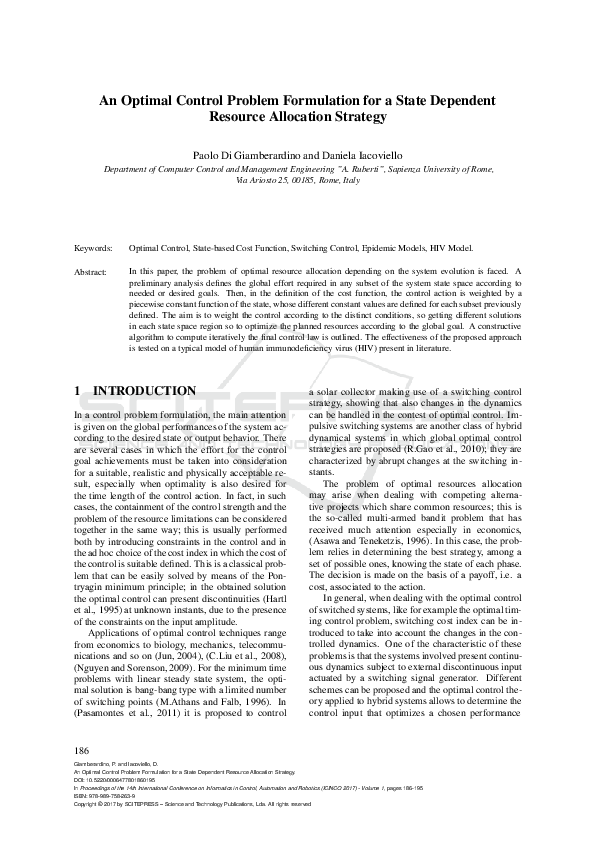 (PDF) An Optimal Control Problem Formulation for a State Dependent Resource Allocation Strategy ...