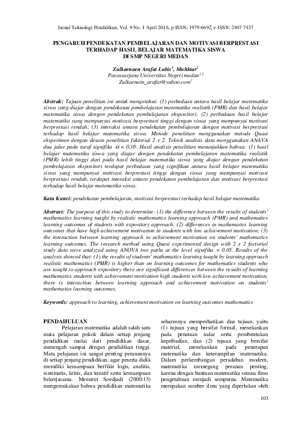(PDF) Pengaruh Pendekatan Pembelajaran Dan Motivasi Berprestasi Terhadap Hasil Belajar ...