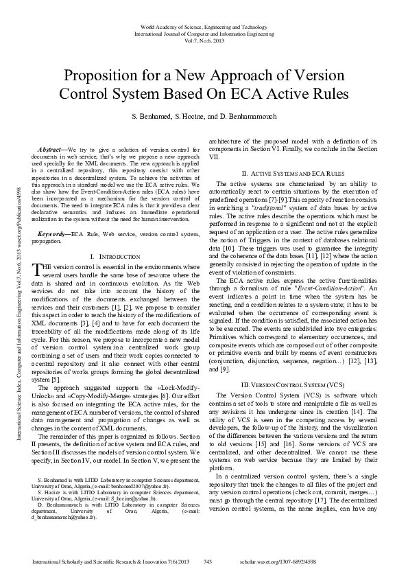 (PDF) Proposition For A New Approach Of Version Control System Based On Eca Active Rules