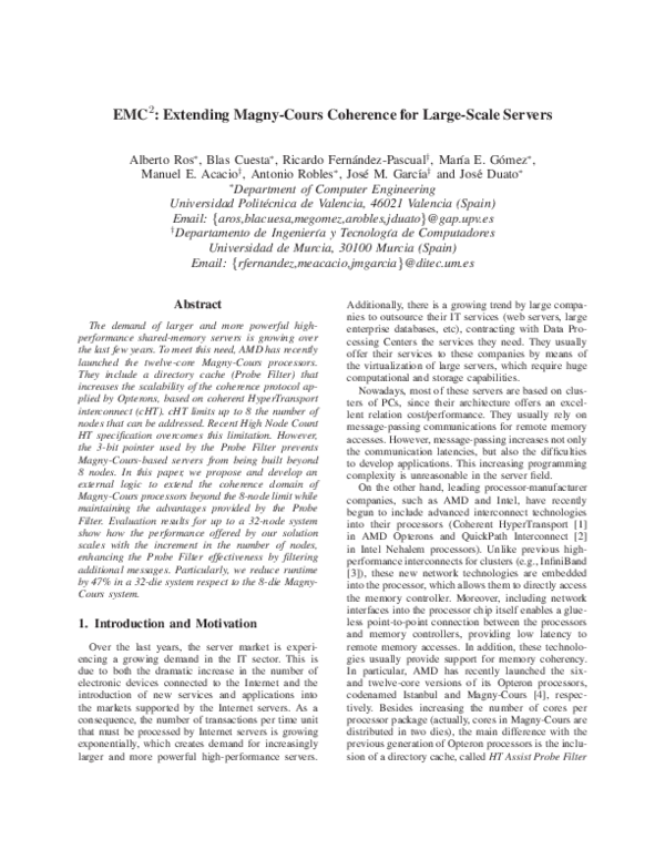 (PDF) EMC2: Extending Magny-Cours coherence for large-scale servers