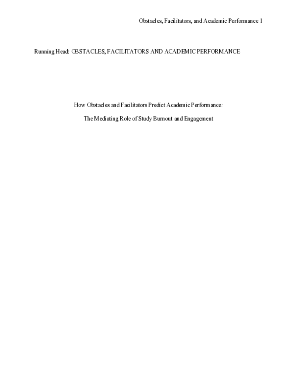 (PDF) How obstacles and facilitators predict academic performance: the mediating role of study ...