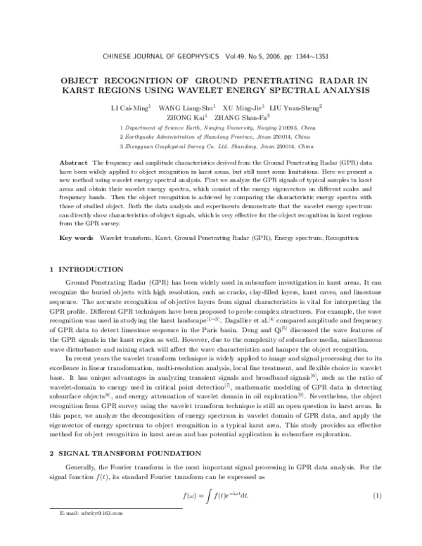 (PDF) Object Recognition of Ground Penetrating Radar in Karst Regions Using Wavelet Energy ...