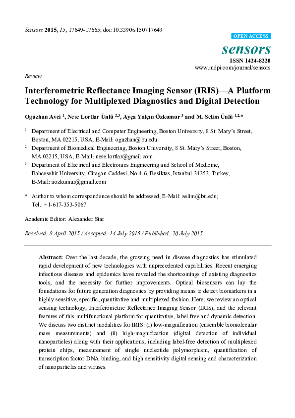 (PDF) Interferometric Reflectance Imaging Sensor (IRIS)—A Platform Technology for Multiplexed ...