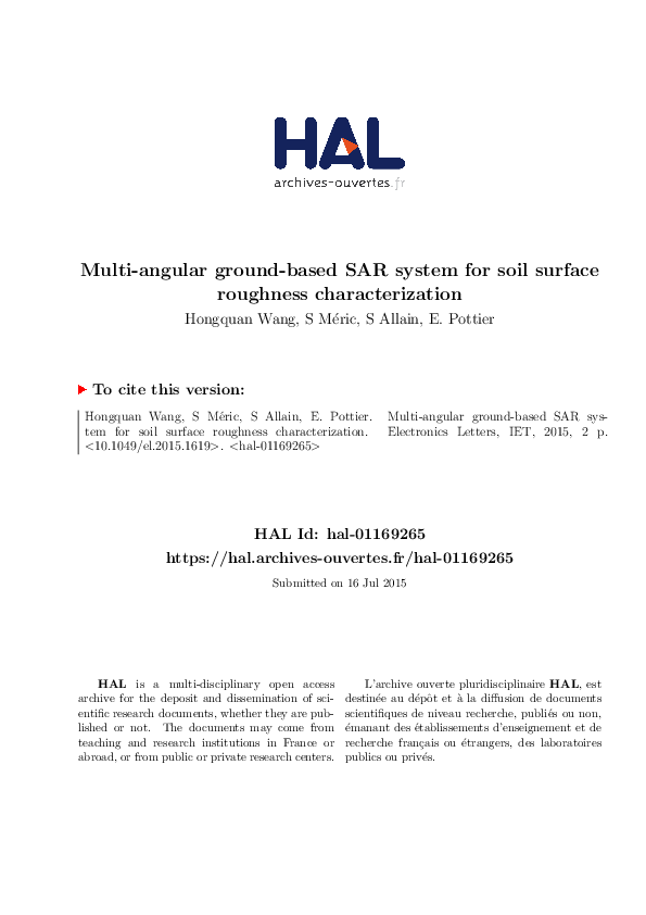 (PDF) Multi‐angular ground‐based SAR system for soil surface roughness ...