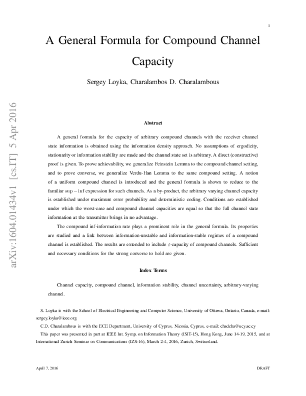 (PDF) A general formula for compound channel capacity
