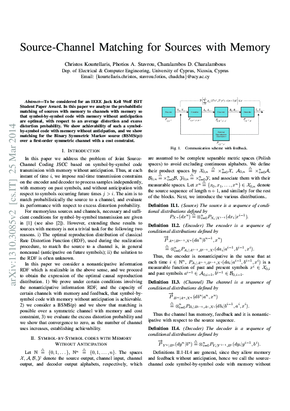 (PDF) General Source-Channel Matching for Sources with Memory