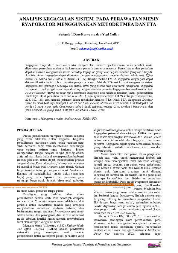 (PDF) Analisis Kegagalan Sistem Pada Perawatan Mesin Evaporator Menggunakan Metode Fmea Dan Fta