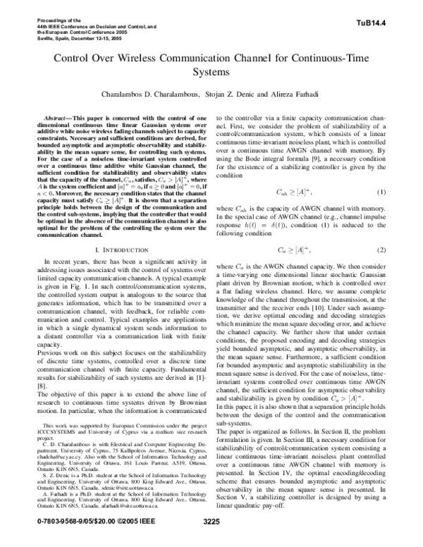 (PDF) Control Over Wireless Communication Channel for Continuous-Time Systems