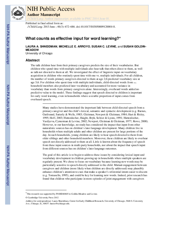 (PDF) What counts as effective input for word learning?