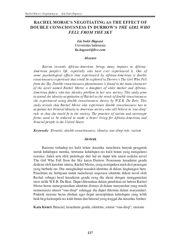 (PDF) Rachel Morse’s Negotiating as the Effect of Double Consciousness ...