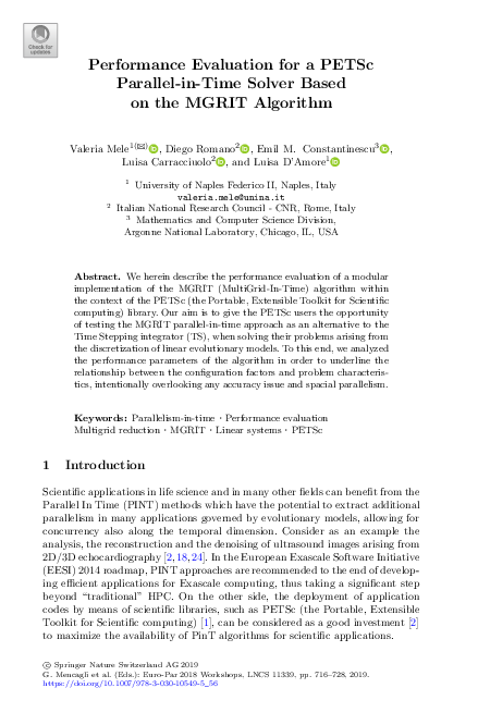 (PDF) Performance Evaluation for a PETSc Parallel-in-Time Solver Based on the MGRIT Algorithm ...