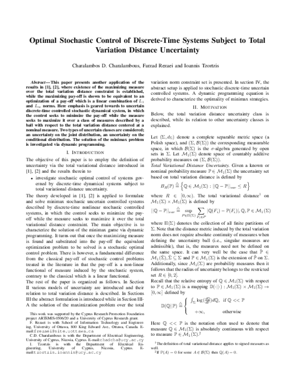 (PDF) Optimal stochastic control of discrete-time systems subject to ...