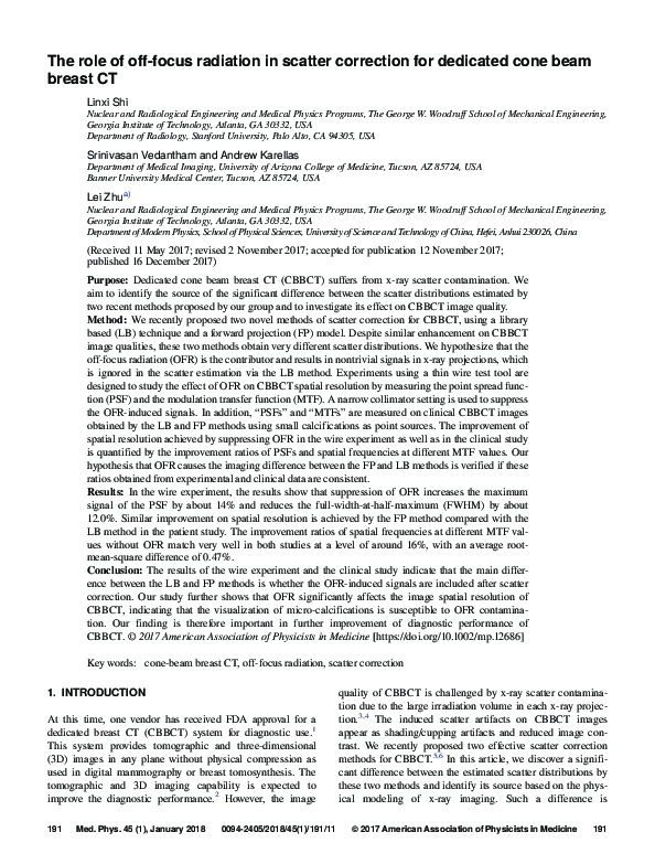 (PDF) The role of off-focus radiation in scatter correction for dedicated cone beam breast CT
