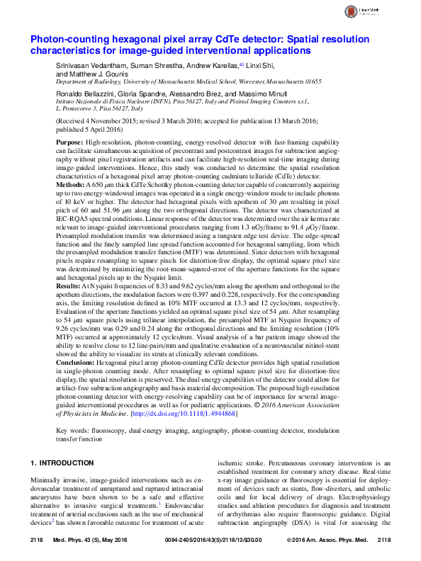 (PDF) Photon-counting hexagonal pixel array CdTe detector: Spatial resolution characteristics ...