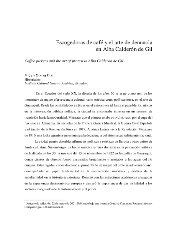(PDF) Escogedoras de café y el arte de la denuncia en Alba Calderón de Gil