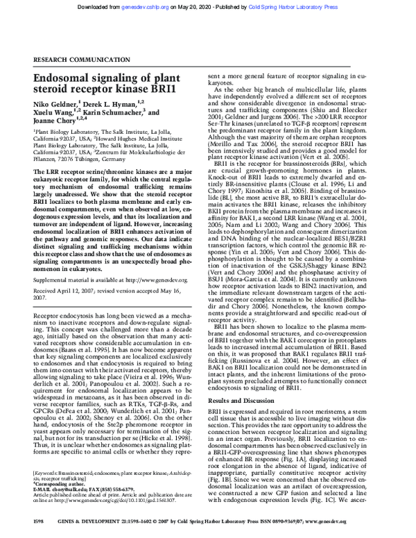 (PDF) Endosomal signaling of plant steroid receptor kinase BRI1