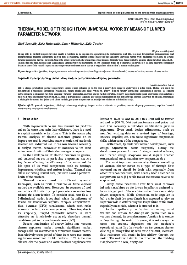 (PDF) Thermal model of through flow universal motor by means of lumped parameter network | Jože ...