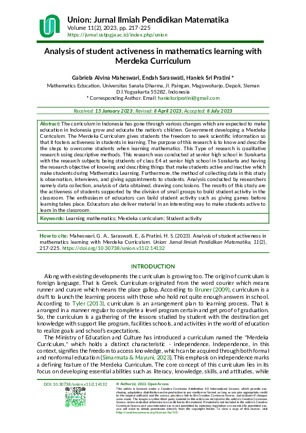 (PDF) Analysis of student activeness in mathematics learning with ...