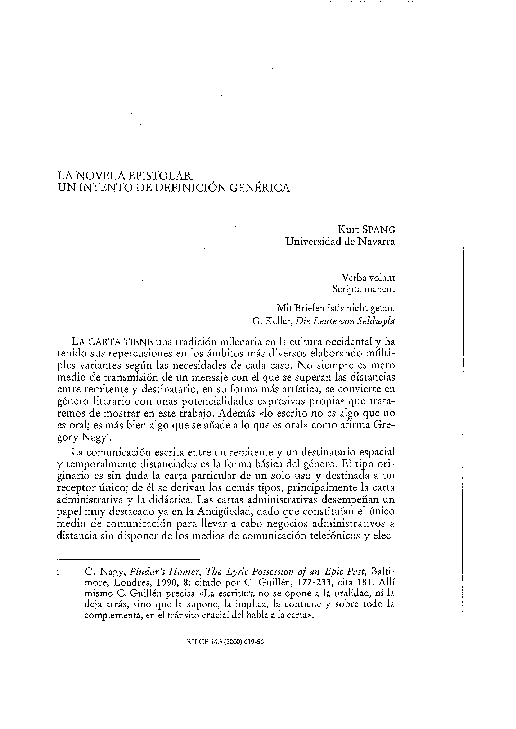 (PDF) La novela epistolar. Un intento de definición genérica
