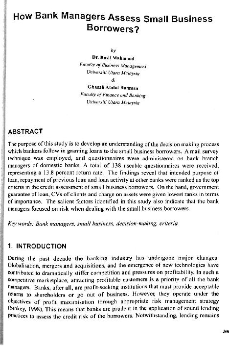 (PDF) How bank managers assess small business borrowers?