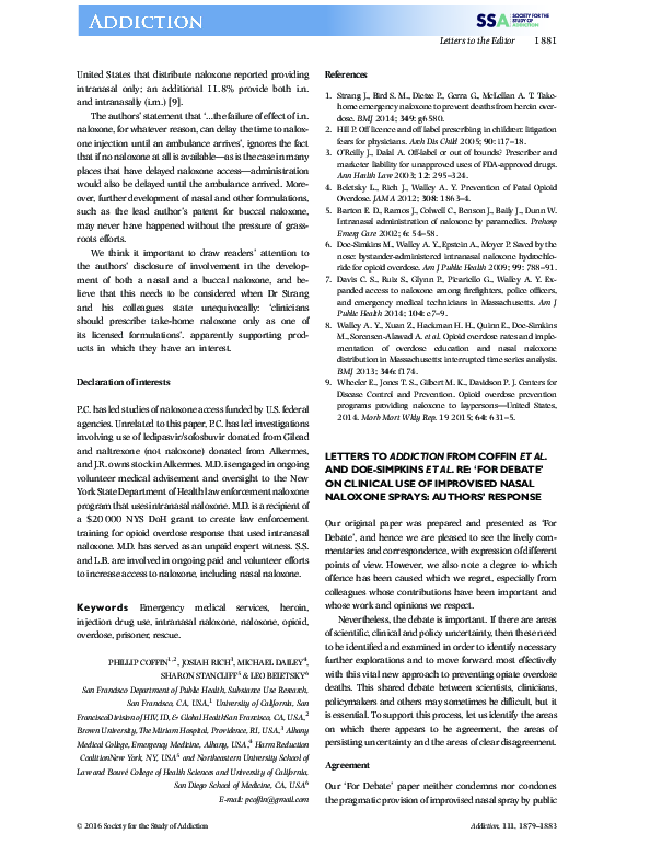 (PDF) Letters to Addiction from Coffin et al. and Doe-Simpkins et al ...