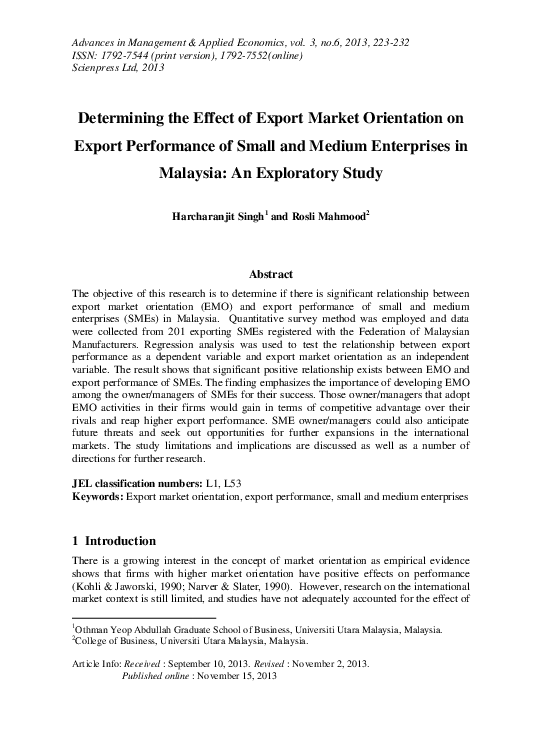 (PDF) Determining the Effect of Export Market Orientation on Export ...