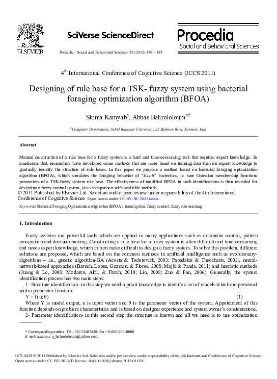 Pdf Designing Of Rule Base For A Tsk Fuzzy System Using Bacterial Foraging Optimization
