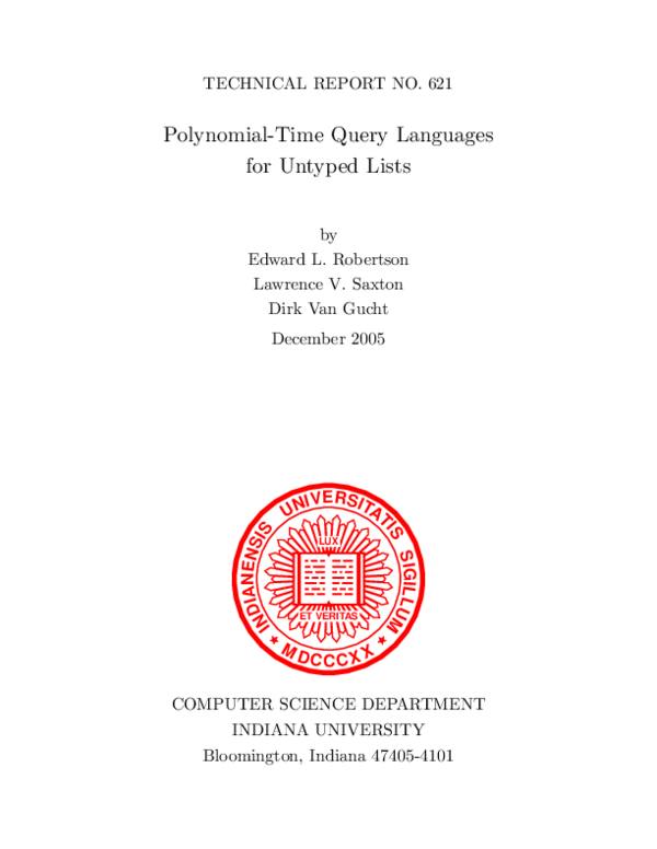 (PDF) Polynomial-Time Query Languages for Untyped Lists | Dirk Van Gucht - Academia.edu